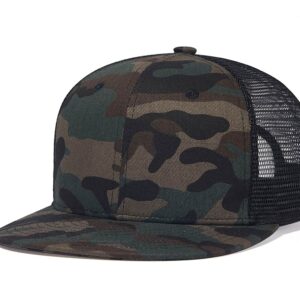 CNUSER Camouflage Trucker Hat Fashion Mesh Army Mens Women Flat Bill Snapback Hats - The Great Outdoors Adjustable Baseball Cap