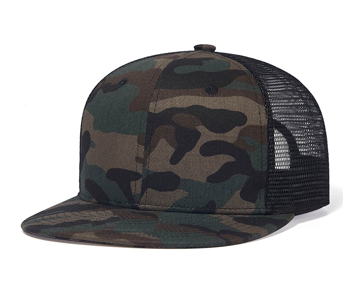 CNUSER Camouflage Trucker Hat Fashion Mesh Army Mens Women Flat Bill Snapback Hats - The Great Outdoors Adjustable Baseball Cap