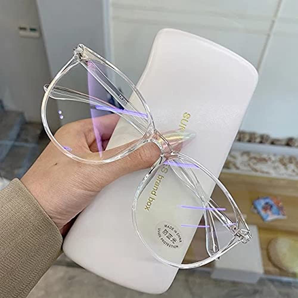 Rewhey Transparent Computer Glasses Frame Women Men Anti Blue Light Round Eyewear Blocking Glasses Optical Spectacle Eyeglass (White)