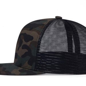 CNUSER Camouflage Trucker Hat Fashion Mesh Army Mens Women Flat Bill Snapback Hats - The Great Outdoors Adjustable Baseball Cap