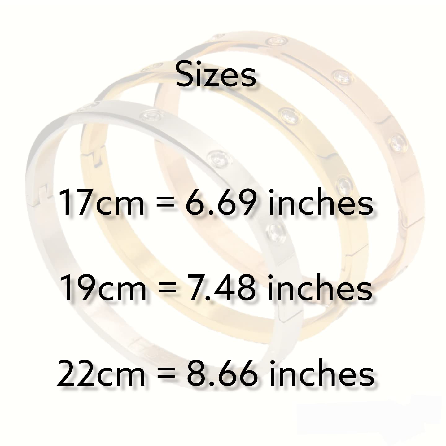 Five Rock Style" Elegant Bracelet Bangles Gift Box, 1 Silver, 1 Gold, 1 Rose Gold, Friendship Jewelry, Stainless Steel Hinged Love Bracelets with Select Cubic Zirconias (19cm)