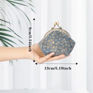 Oyachic Five Pointed Star Coin Purse Denim Change Pouch Wallets Buckle with Kisslock Clasp Coin Holder Clutch Handbags for Women Ladies,Blue