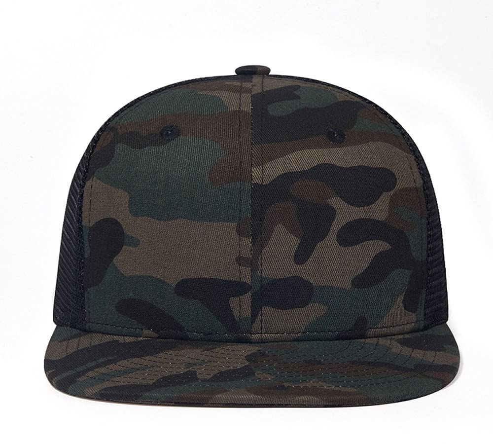 CNUSER Camouflage Trucker Hat Fashion Mesh Army Mens Women Flat Bill Snapback Hats - The Great Outdoors Adjustable Baseball Cap