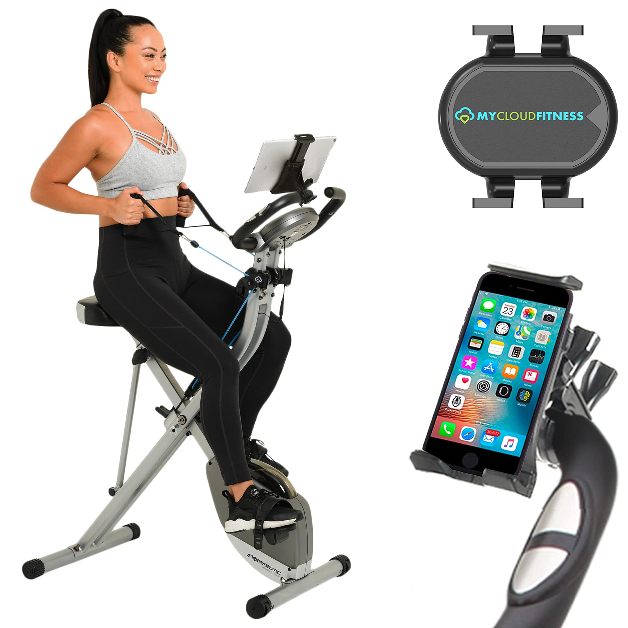 myCloudFitness Cadence Sensor, Resistance Bands and Phone Holder Combo Kit, Black and Blue