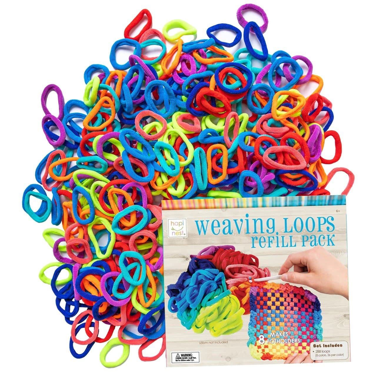 Hapinest Loom Bands Kit Potholder Weaving Loom Refill Loops, Loom Knitting Kit for Kids, Makes 8 Pot Holders 288 Loom Loops in 8 Colors, Potholder Loom Kit for Kids, Weaving Loom Kit Knitting Loom Kit