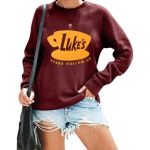 dutut luke's diner sweatshirt women thin lightweight shirt funny graphic long sleeve stars hollow pullover coffee tops