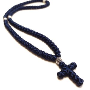 Monastery Vodoca Christian 100-knot Prayer Rope ǀ Smooth Silk Satin Cord (Navy Blue)