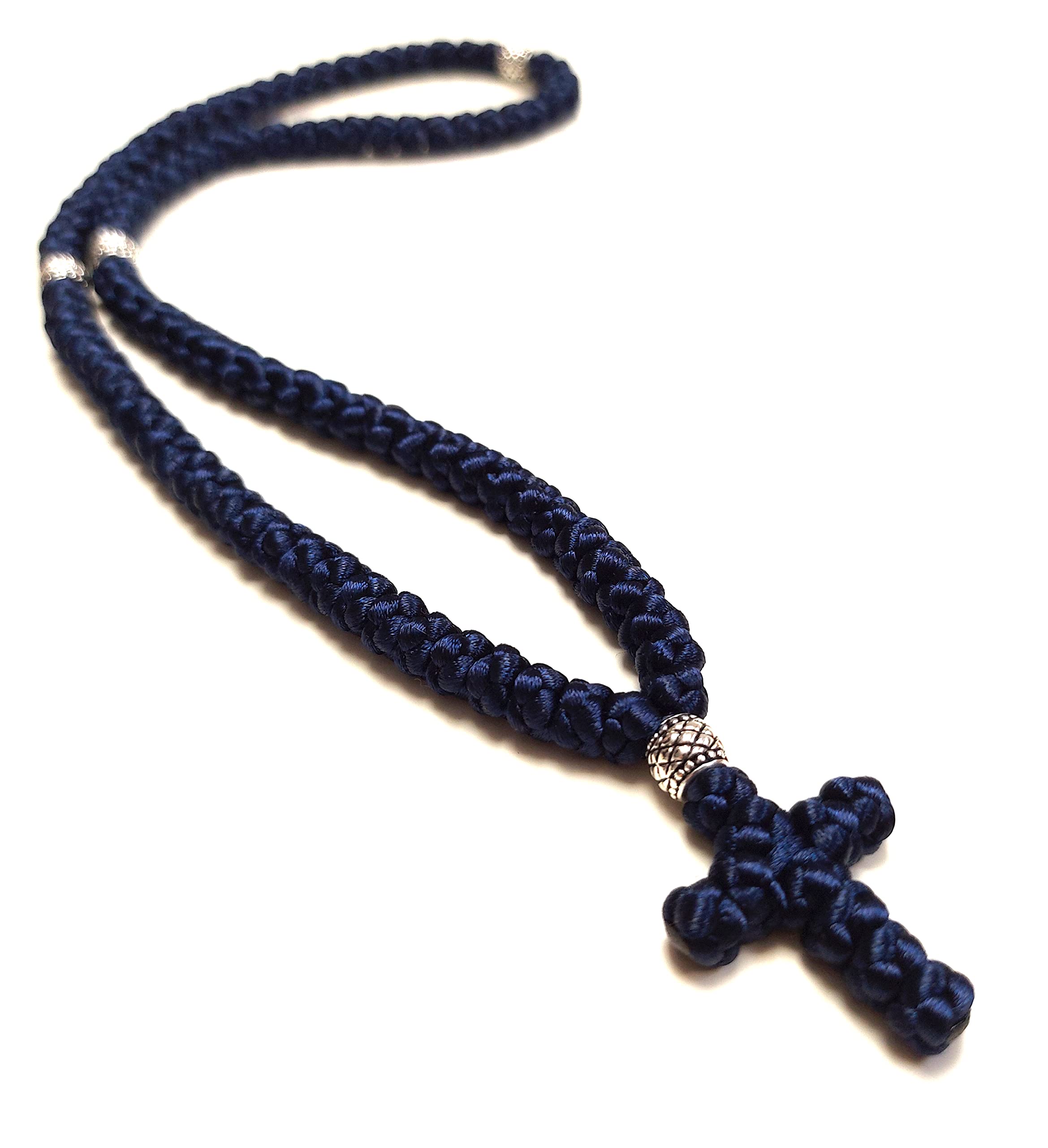 Monastery Vodoca Christian 100-knot Prayer Rope ǀ Smooth Silk Satin Cord (Navy Blue)