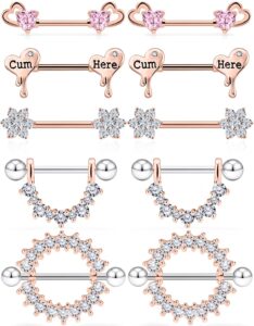 ocptiy nipple rings piercing jewelry 14g stainless surgical steel cubic zirconia diamond heart hypoallergenic nipple tongue nipplering rings hoops barbell bar piercing jewelry retaine women rose gold