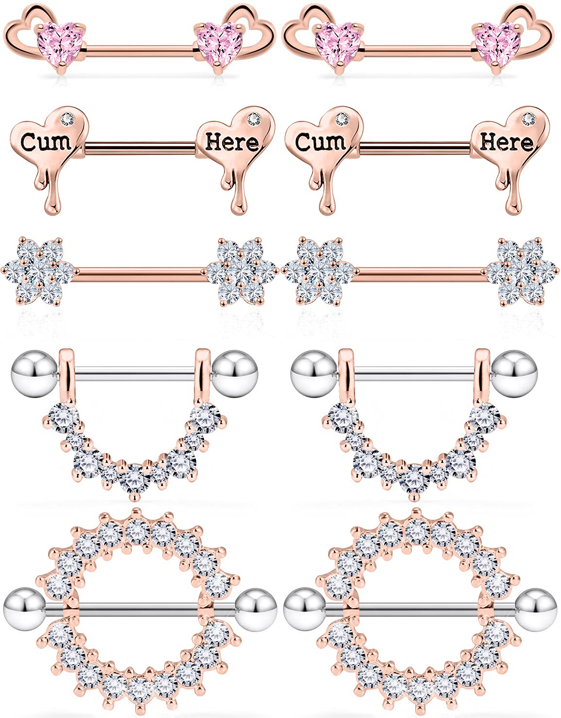 Ocptiy Nipple Rings Piercing Jewelry 14G Stainless Surgical Steel Cubic Zirconia Diamond Heart Hypoallergenic Nipple Tongue Nipplering Rings Hoops Barbell Bar Piercing Jewelry Retaine Women Rose Gold