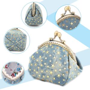 Oyachic Five Pointed Star Coin Purse Denim Change Pouch Wallets Buckle with Kisslock Clasp Coin Holder Clutch Handbags for Women Ladies,Blue