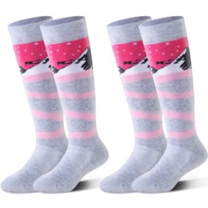 highcamp 2 pairs kids merino wool ski snowboard socks boy girl toddler snow socks/alps pink, m