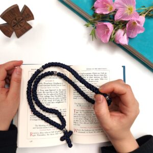 Monastery Vodoca Christian 100-knot Prayer Rope ǀ Smooth Silk Satin Cord (Navy Blue)