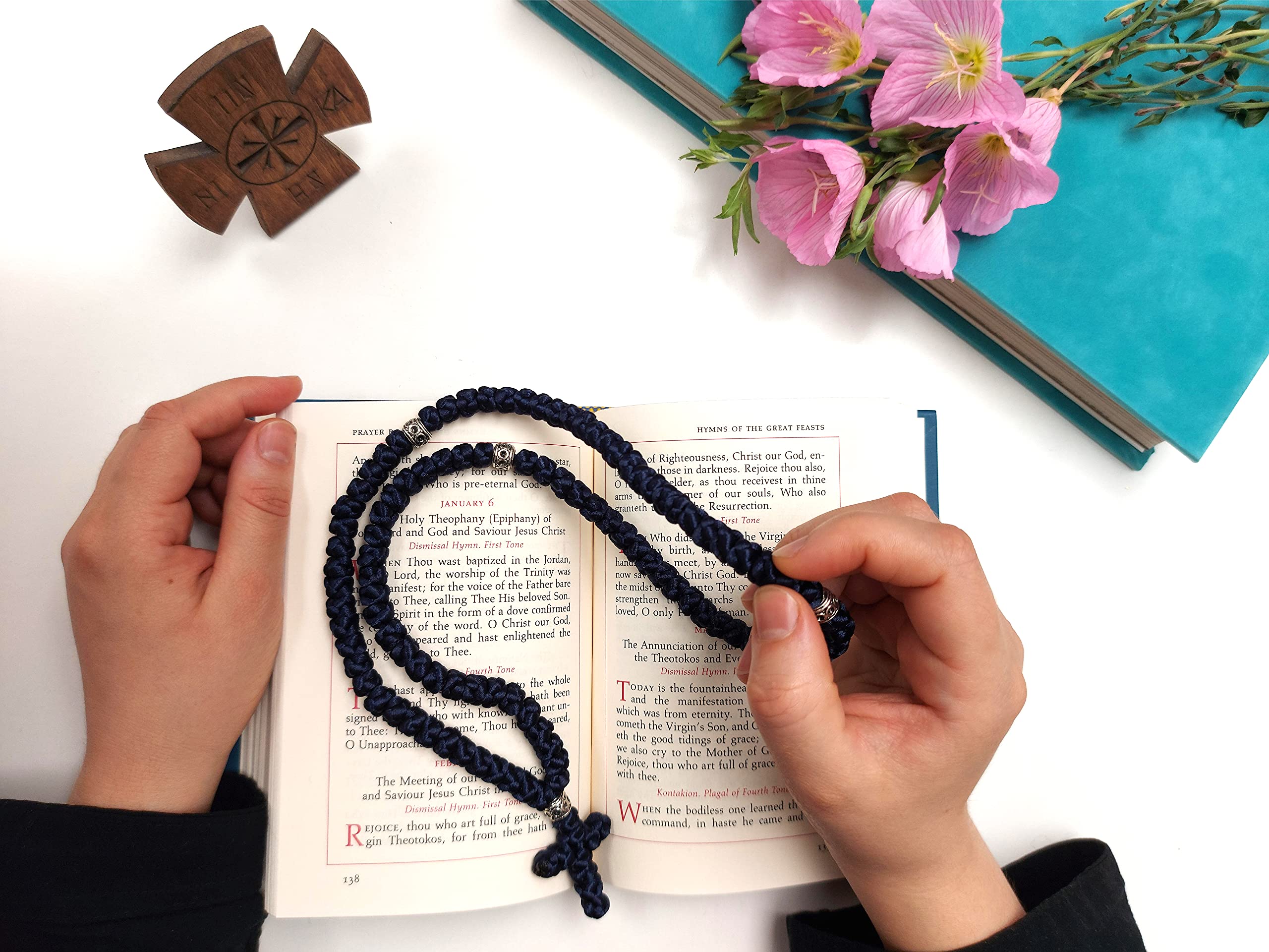 Monastery Vodoca Christian 100-knot Prayer Rope ǀ Smooth Silk Satin Cord (Navy Blue)