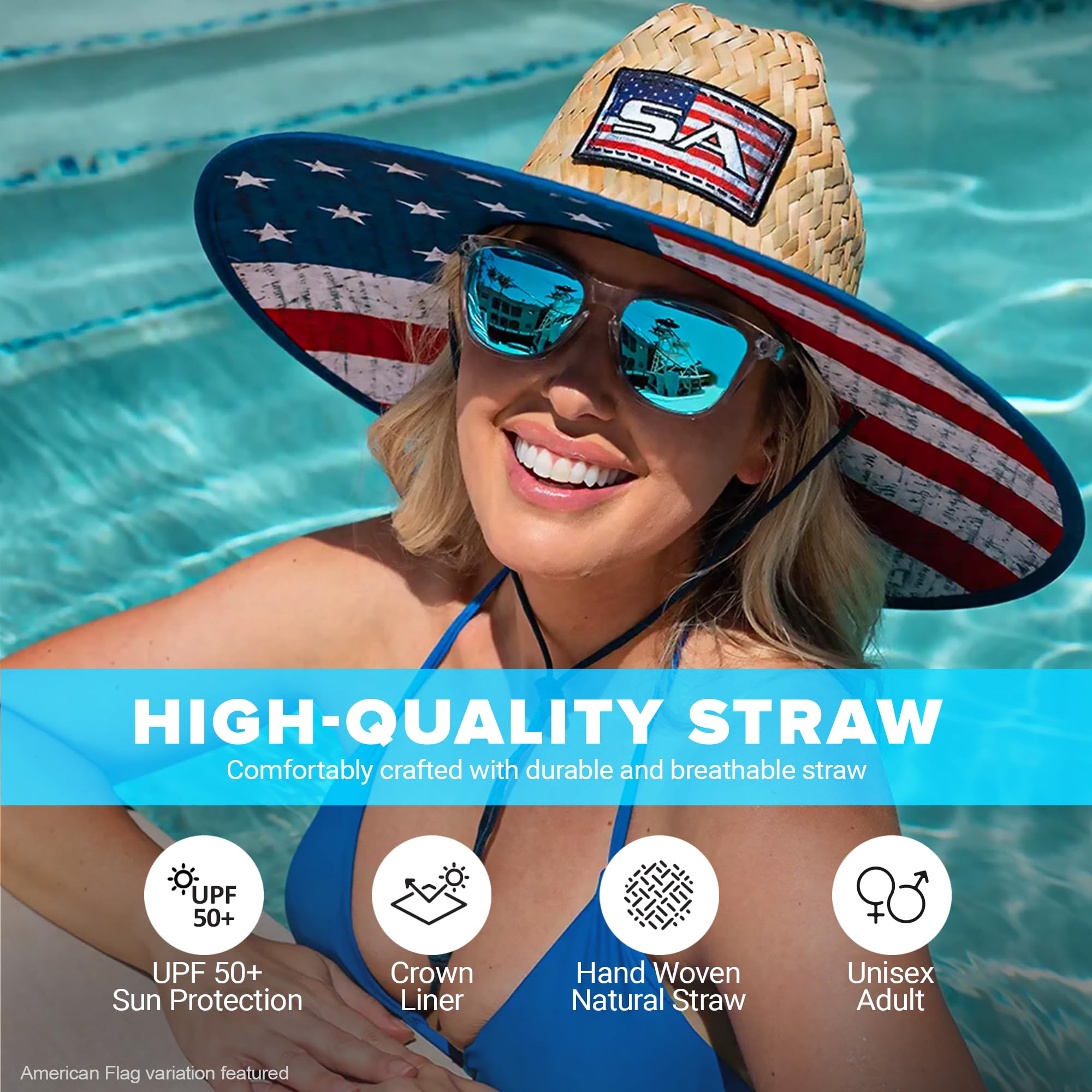 S A Company Summer Straw Hats for UV Sun Protection | Unisex Adult (American Flag Hat 2.0)