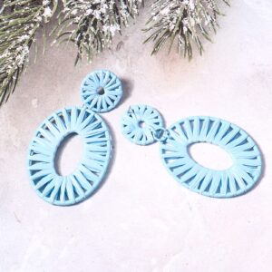 Statement Raffia Earrings Boho Drop Dangle Earrings for Women Handmade Fashion Earring Bohemian Gift Jewelry(Light Blue)