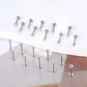 Helicopchain 20Pcs 16G Hypoallergenic Stainless Steel Lip Studs Labret Piercing With 3mm CZ Cartilage Tragus Helix Monroe Piercing Stud Jewelry 6mm 8mm 10mm