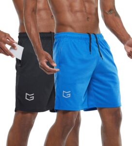 g gradual men's 7" workout running shorts quick dry lightweight gym shorts with zip pockets (2 pack: black/blue large)