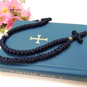 Monastery Vodoca Christian 100-knot Prayer Rope ǀ Smooth Silk Satin Cord (Navy Blue)