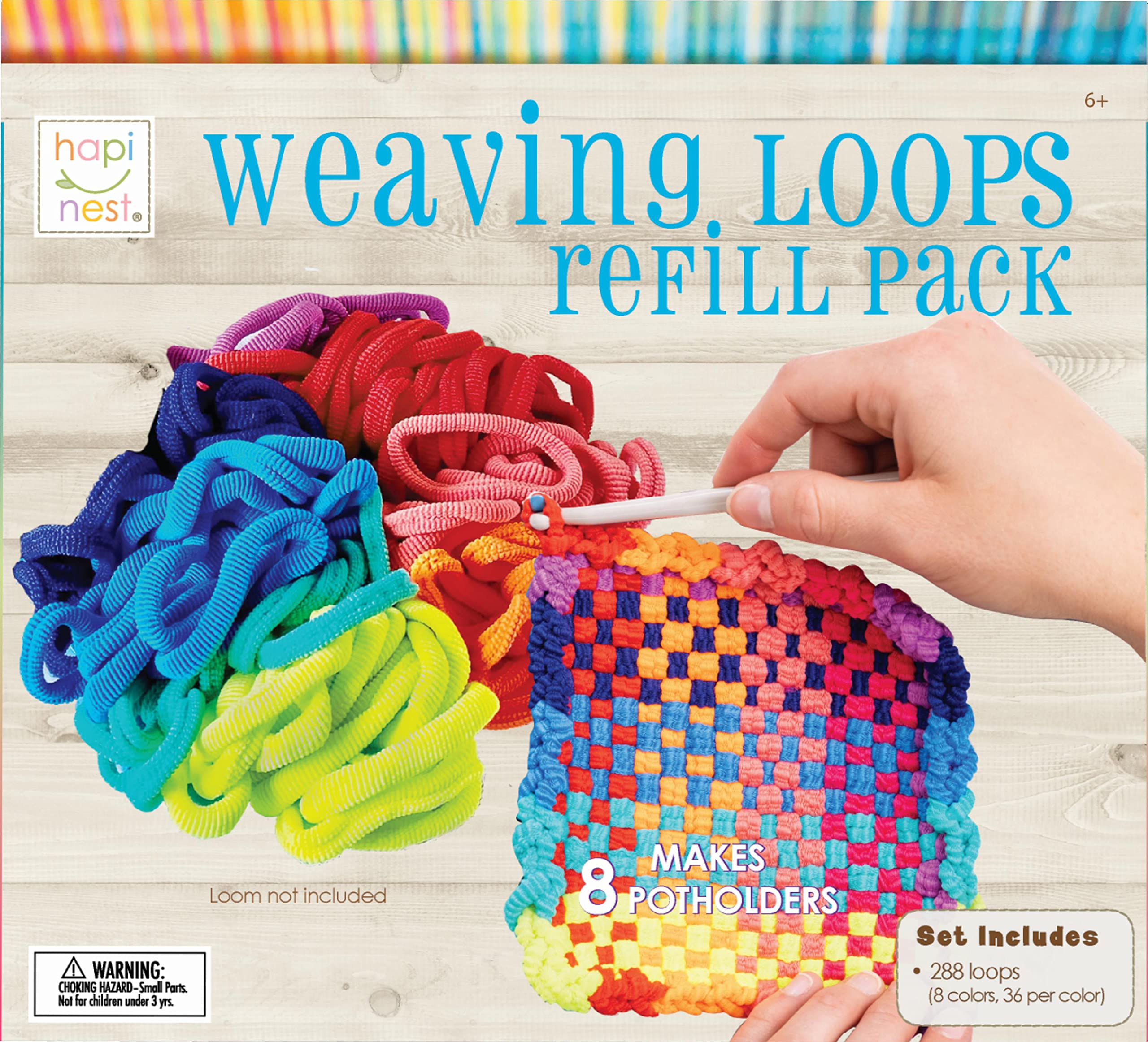 Hapinest Loom Bands Kit Potholder Weaving Loom Refill Loops, Loom Knitting Kit for Kids, Makes 8 Pot Holders 288 Loom Loops in 8 Colors, Potholder Loom Kit for Kids, Weaving Loom Kit Knitting Loom Kit