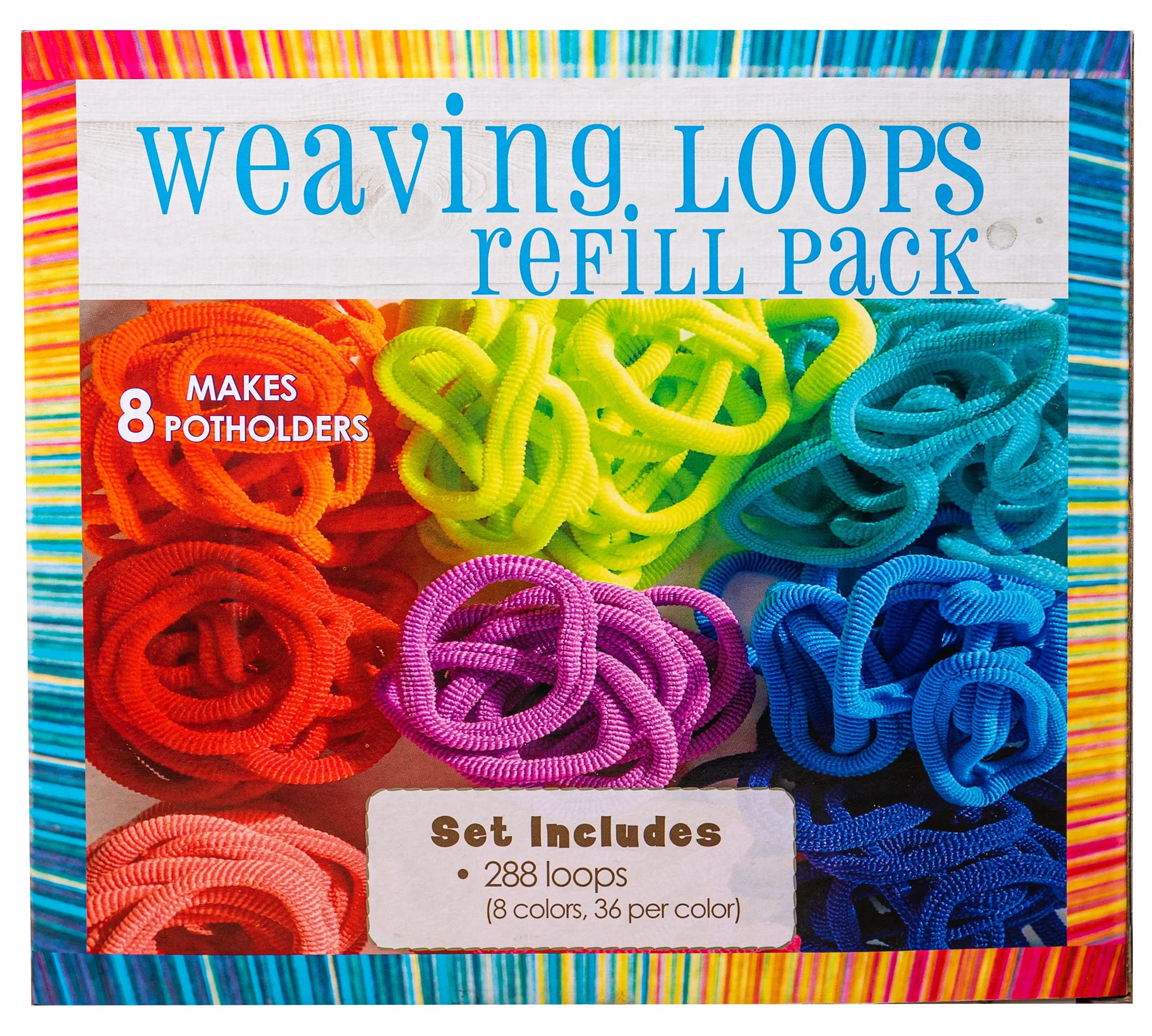 Hapinest Loom Bands Kit Potholder Weaving Loom Refill Loops, Loom Knitting Kit for Kids, Makes 8 Pot Holders 288 Loom Loops in 8 Colors, Potholder Loom Kit for Kids, Weaving Loom Kit Knitting Loom Kit