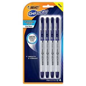 bic gel-ocity smooth stic gel pens, fine point, 0.5mm, blue ink, 4 count