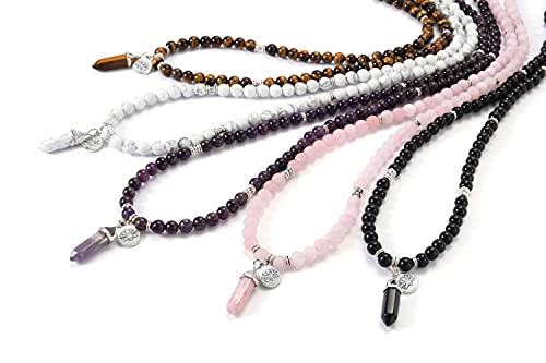 Jovivi 108 Mala Beads Bracelet 8mm Natural Amethyst Healing Crystal Stone Mala Prayer Bead Necklace Hexagonal Prism Gemstone Reiki Pointed Pendant for Yoga Meditation Energy Balancing