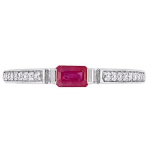 etneyjewels 0.86 Carat Red Ruby And Natural White Diamond Baguette Cut Bridal Engagement Rings For Women In 10KT Solid( Centre Blue Gemstone etneyjewels 0.5 ctw,Clarity I2,Color HI,6)