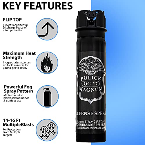 POLICE MAGNUM Pepper Spray Max Heat Self Defense- 5oz Flip Top (Fogger) Large