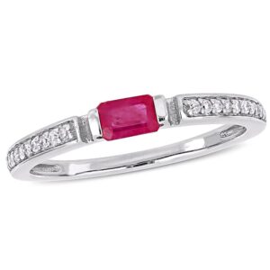 etneyjewels 0.86 carat red ruby and natural white diamond baguette cut bridal engagement rings for women in 10kt solid( centre blue gemstone etneyjewels 0.5 ctw,clarity i2,color hi,6)