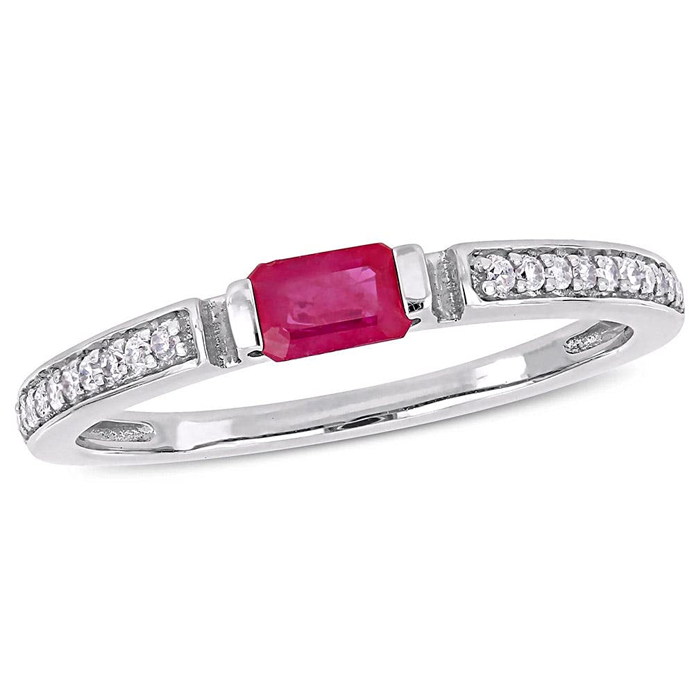 etneyjewels 0.86 Carat Red Ruby And Natural White Diamond Baguette Cut Bridal Engagement Rings For Women In 10KT Solid( Centre Blue Gemstone etneyjewels 0.5 ctw,Clarity I2,Color HI,6)