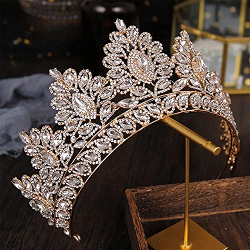 Bmirth Baroque Crown and Tiara Gold Crystal Pearl Bride Wedding Queen Crowns Decorative Princess Tiaras Rhinestone Hair Accessories for Women and Girls (L)