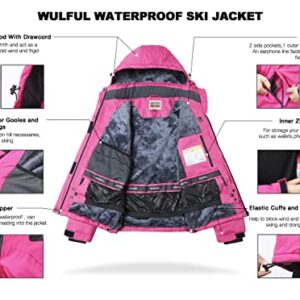 WULFUL Women’s Waterproof Snow Ski Jacket Mountain Windproof Winter Coat with Detachable Hood