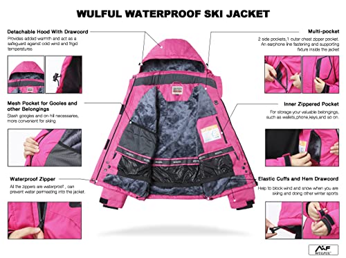 WULFUL Women’s Waterproof Snow Ski Jacket Mountain Windproof Winter Coat with Detachable Hood