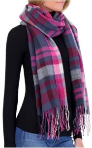 market & layne winter scarfs for women cold weather - plaid winter scarf soft cashmere feel warm long oversized ladies scarves for winter (pink/berry)