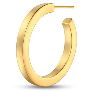 famarine square tube gold hoop earrings for women 18k gold plated hoops with brushed finished chunky earrings