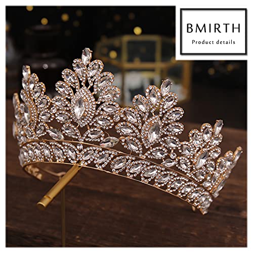 Bmirth Baroque Crown and Tiara Gold Crystal Pearl Bride Wedding Queen Crowns Decorative Princess Tiaras Rhinestone Hair Accessories for Women and Girls (L)