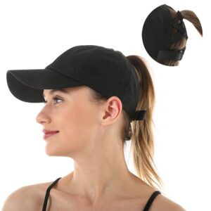 fashixd ponytail baseball cap for women mesh quick dry baseball hat with ponytail hole (black)