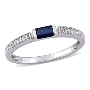 etneyjewels 0.86 carat blue sapphire and natural white diamond baguette cut bridal engagement rings for women in 10kt solid( centre blue gemstone etneyjewels 0.5 ctw,clarity i2,color hi,5.5)