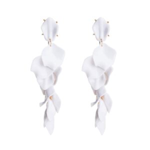 vintage long acrylic romantic leaves rose petal dangle earrings exaggerated flower drop statement floral tassel earrings for women jewelry-white