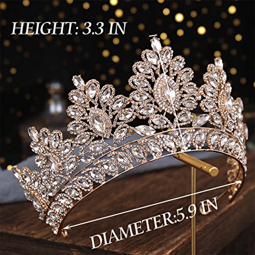 Bmirth Baroque Crown and Tiara Gold Crystal Pearl Bride Wedding Queen Crowns Decorative Princess Tiaras Rhinestone Hair Accessories for Women and Girls (L)