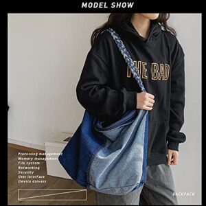 Women Denim Tote Bag Denim Shoulder Bag Hobo Crossbody Handbag Casual School Work Beach Bag(A11)