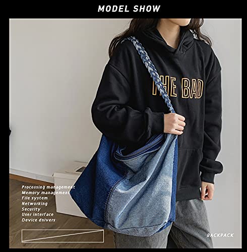 Women Denim Tote Bag Denim Shoulder Bag Hobo Crossbody Handbag Casual School Work Beach Bag(A11)