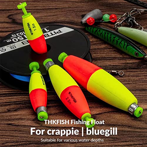 THKFISH Fishing Bobbers 5PCS EVA Foam Floats Red/Yellow Snap-On Spring Fishing Buoy Weighted Snag On Cigar Float for Crappie 3in