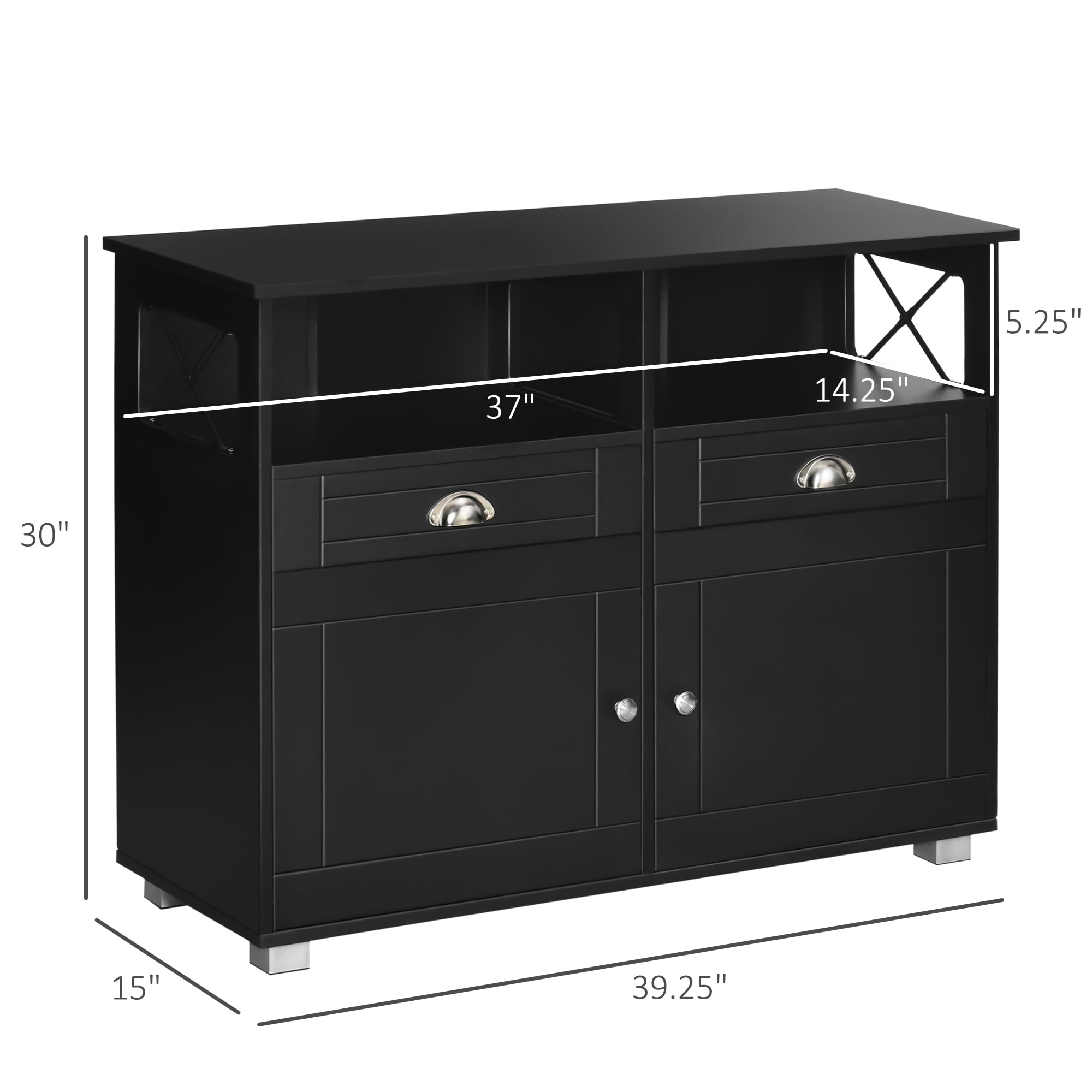 HOMCOM Sideboard Buffet Cabinet, Coffee Bar Cabinet, Kitchen Cabinet with Storage Drawers, Large Tabletop and Crossbar Side Design, Black