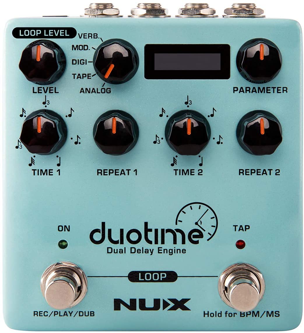 NUX Duotime Stereo Delay Pedal Bundle with Silver Snark Tuner and 3 MXR Patch Cables