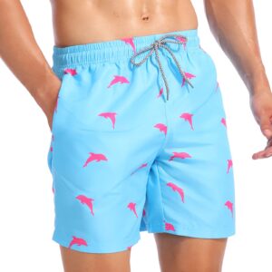 Biwisy Mens Swim Trunks Quick Dry Beach Shorts Casual Swimming Trunks with Pockets Drawstring Shorts Blue