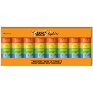 bic maxi pocket lighter, special edition pride collection, assorted unique lighter designs, 8 count tray of lighters