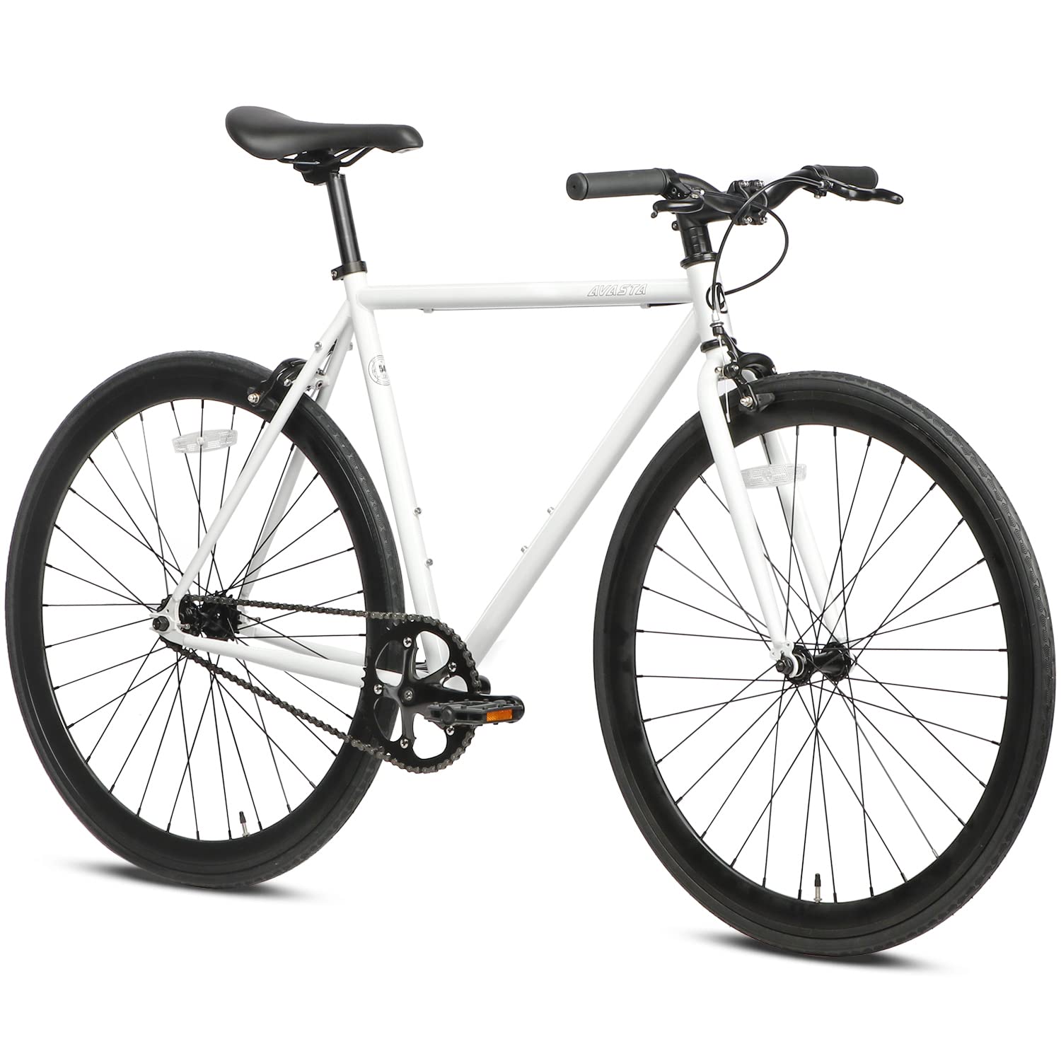 AVASTA Single-Speed Fixed Gear Urban Commuter Bike for Women and Men, Lightweight Unisex Fixie Bike, Flat Handlebar Flip Flop Hub City Road Bicycle, 58 White