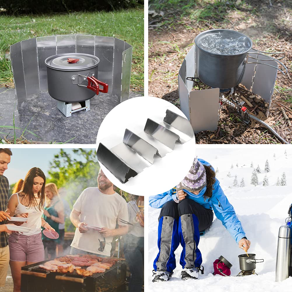 Folding Outdoor Stove Windscreen, Laelr 16 Plates Aluminum Camping Stove Windscreen with Carrying Bag, Lightweight Compact Folding Camp Stove Windshield for Camping Picnic, Backpacking, Cooking